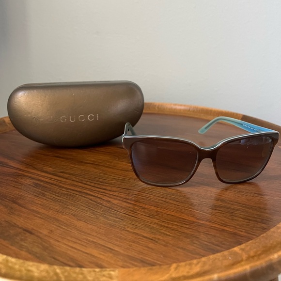 Gucci | Accessories | Gucci Brown Sunglasses With Inner Blue Detail ...